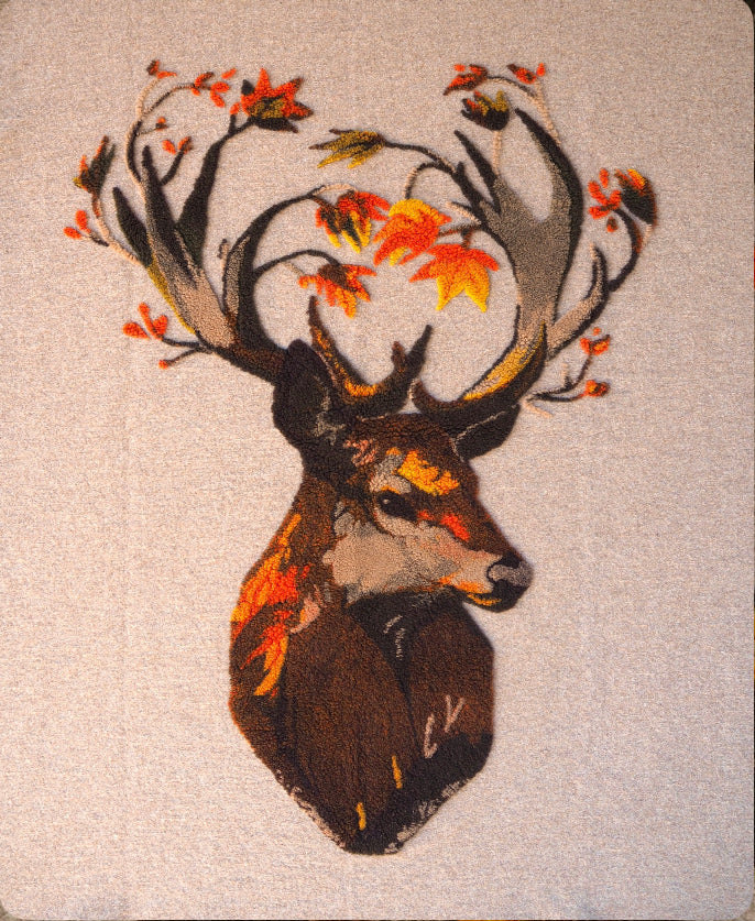 Alpine Wool Blanket – Stag and leaves – Nordicana Homewares
